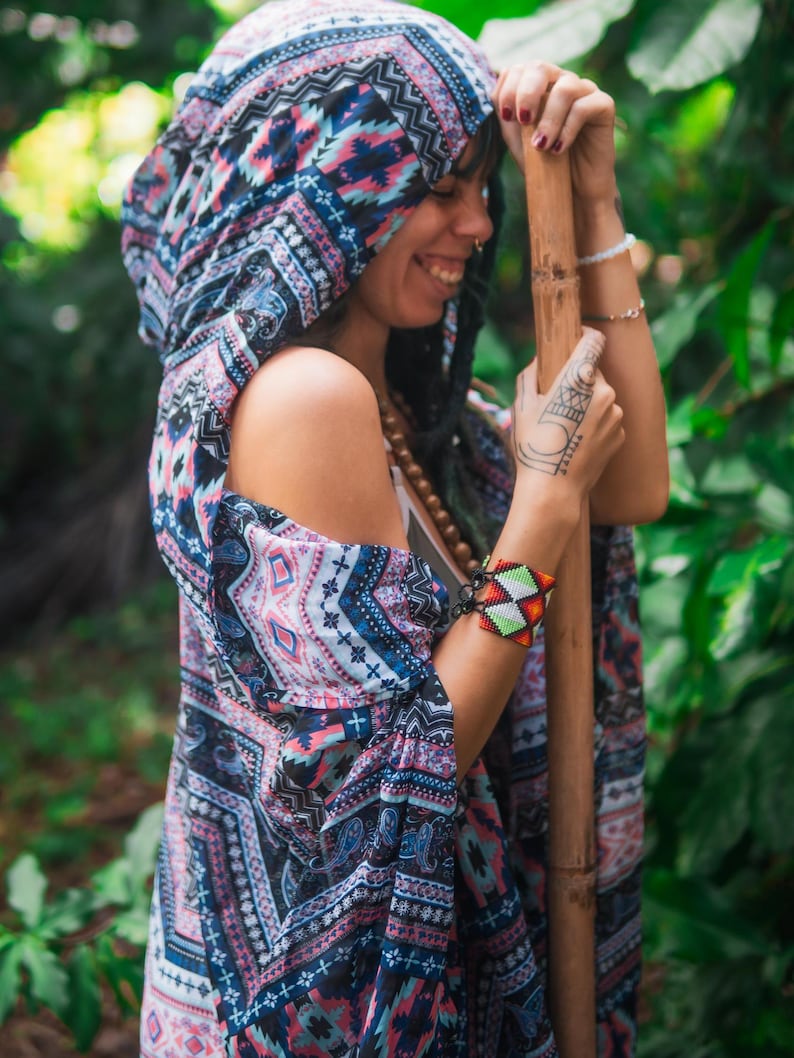 Colorful Jungle Hooded Kimono, Jedi Cape, Hooded Cloak, Long Overall ...