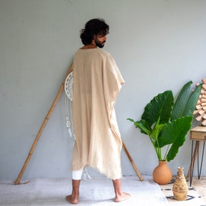 Handmade Hemp Men's Robe in Beige - Eco-friendly Hemp Kimono ...