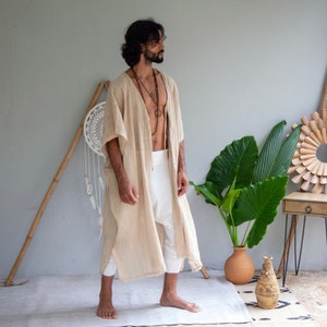 Handmade Hemp Men's Robe in Beige - Eco-friendly Hemp Kimono ...