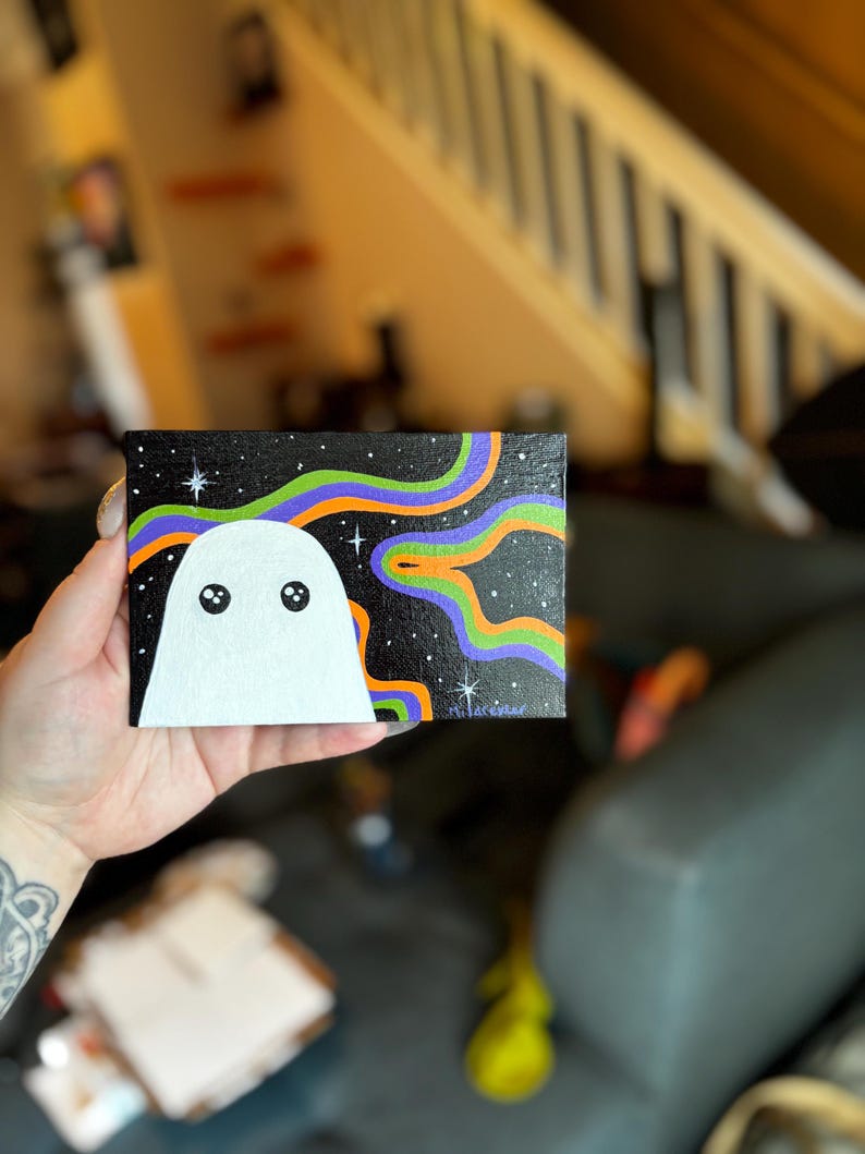 Vibey Ghost Acrylic Painting: Original Art on Canvas - Etsy