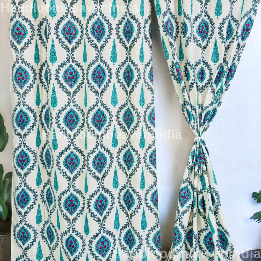Hand Block Printed Cotton Window Door Curtains Indian Handloom Home ...