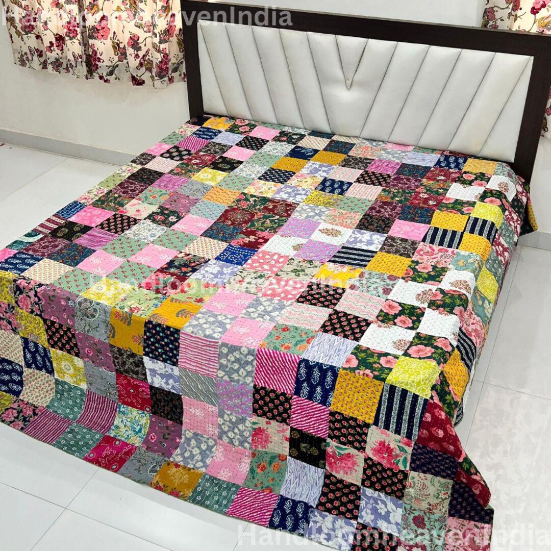 Handmade Kantha Bedcover King Size Patchwork Cotton Quilt - Etsy