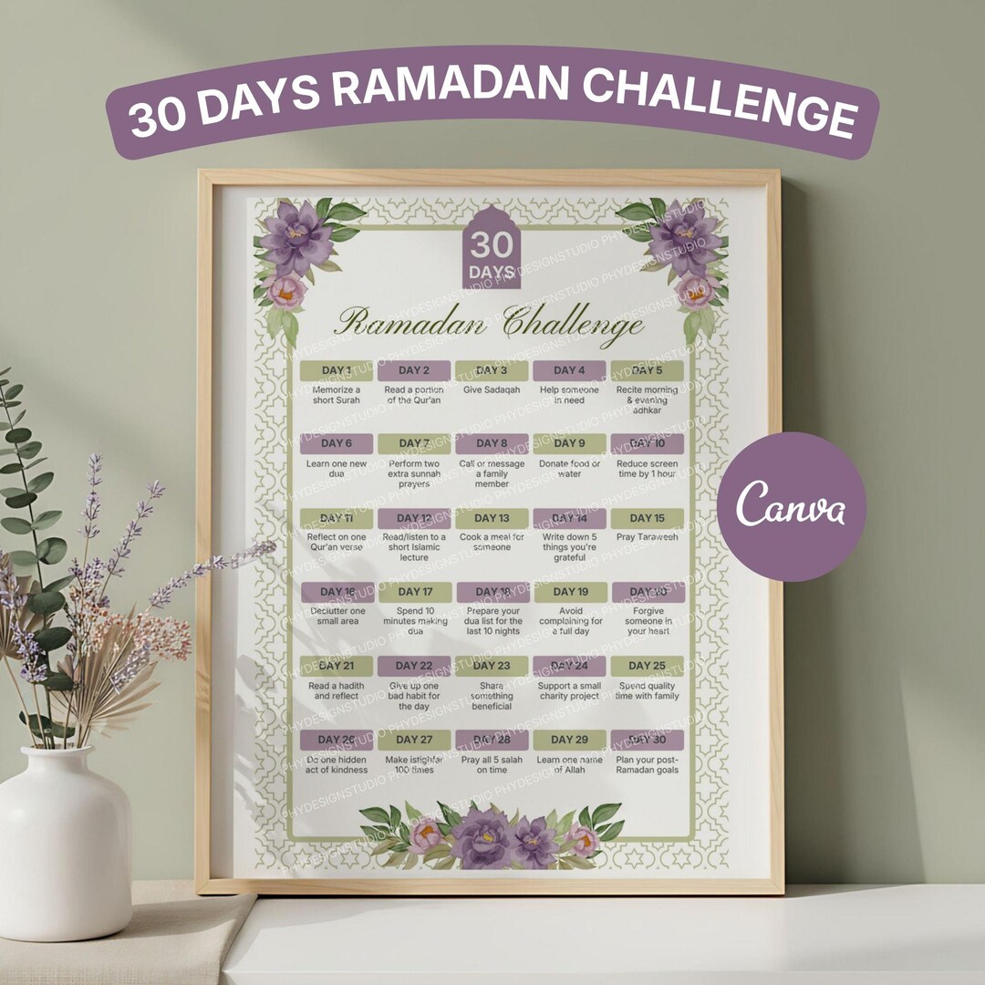 30 Days Ramadan Challenge Canva Template | Editable Ramadan Good Deeds ...