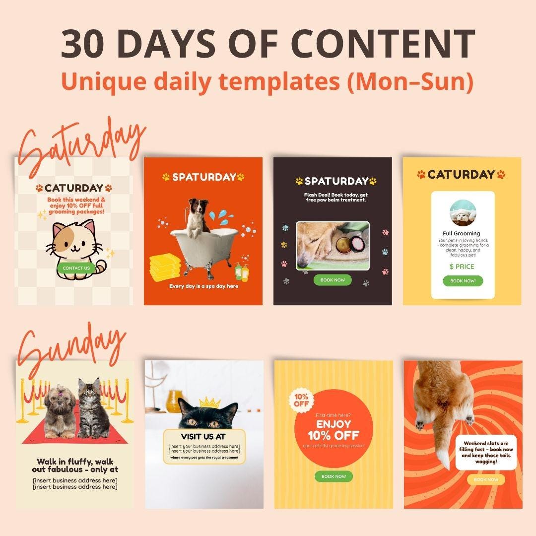 Pet Groomer Instagram Post Templates: Canva Editable Social Media ...