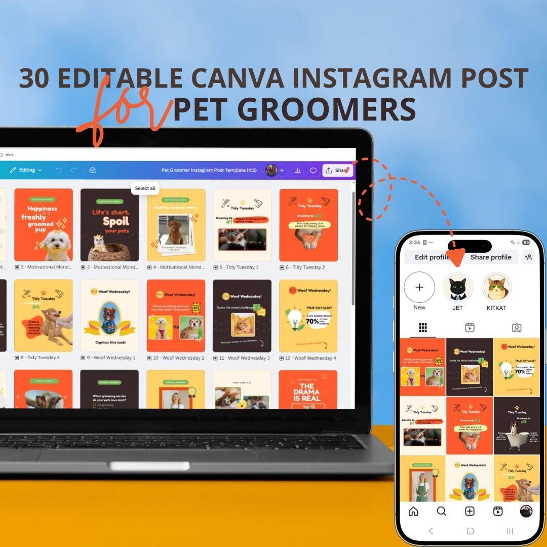 Pet Groomer Instagram Post Templates: Canva Editable Social Media ...