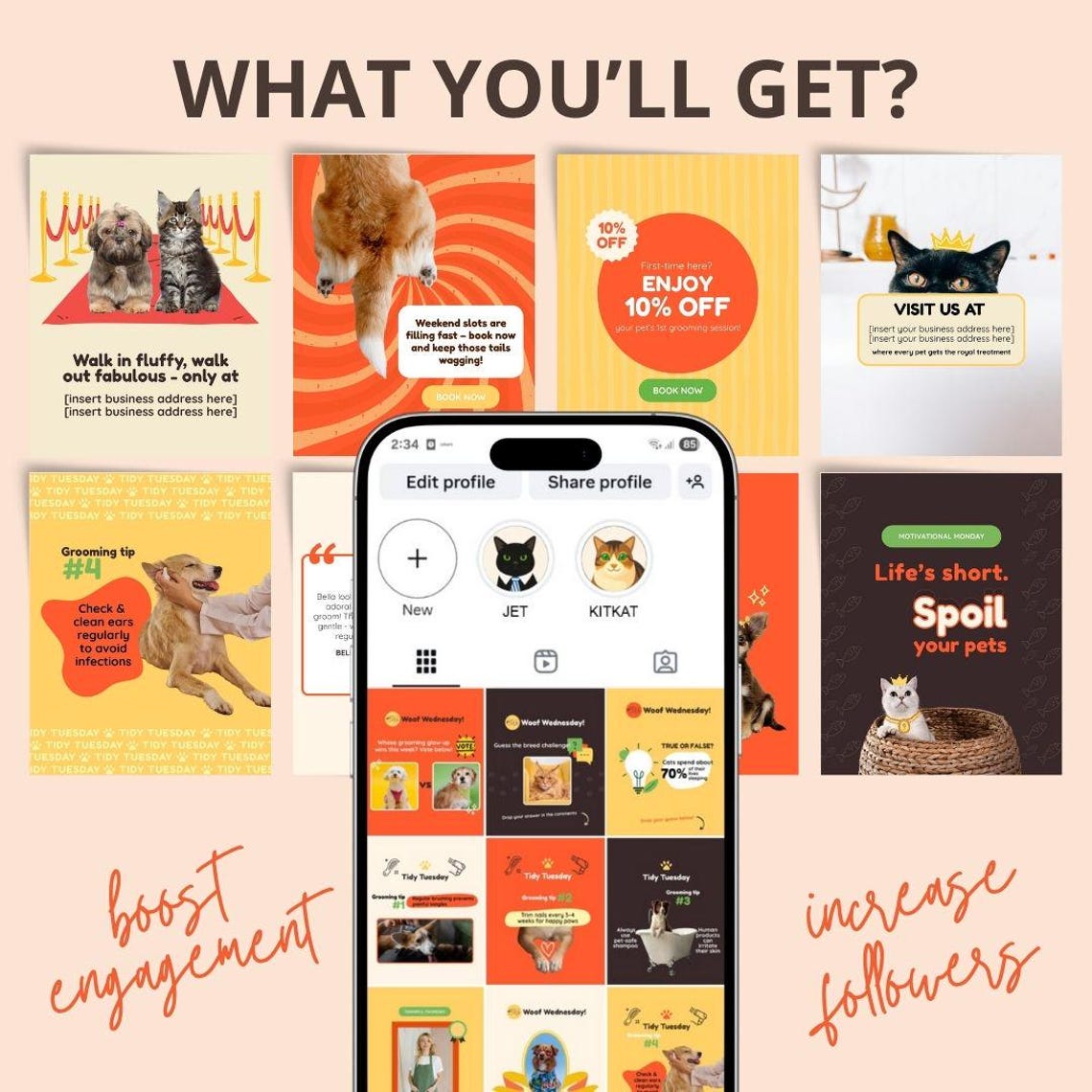 Pet Groomer Instagram Post Templates: Canva Editable Social Media ...