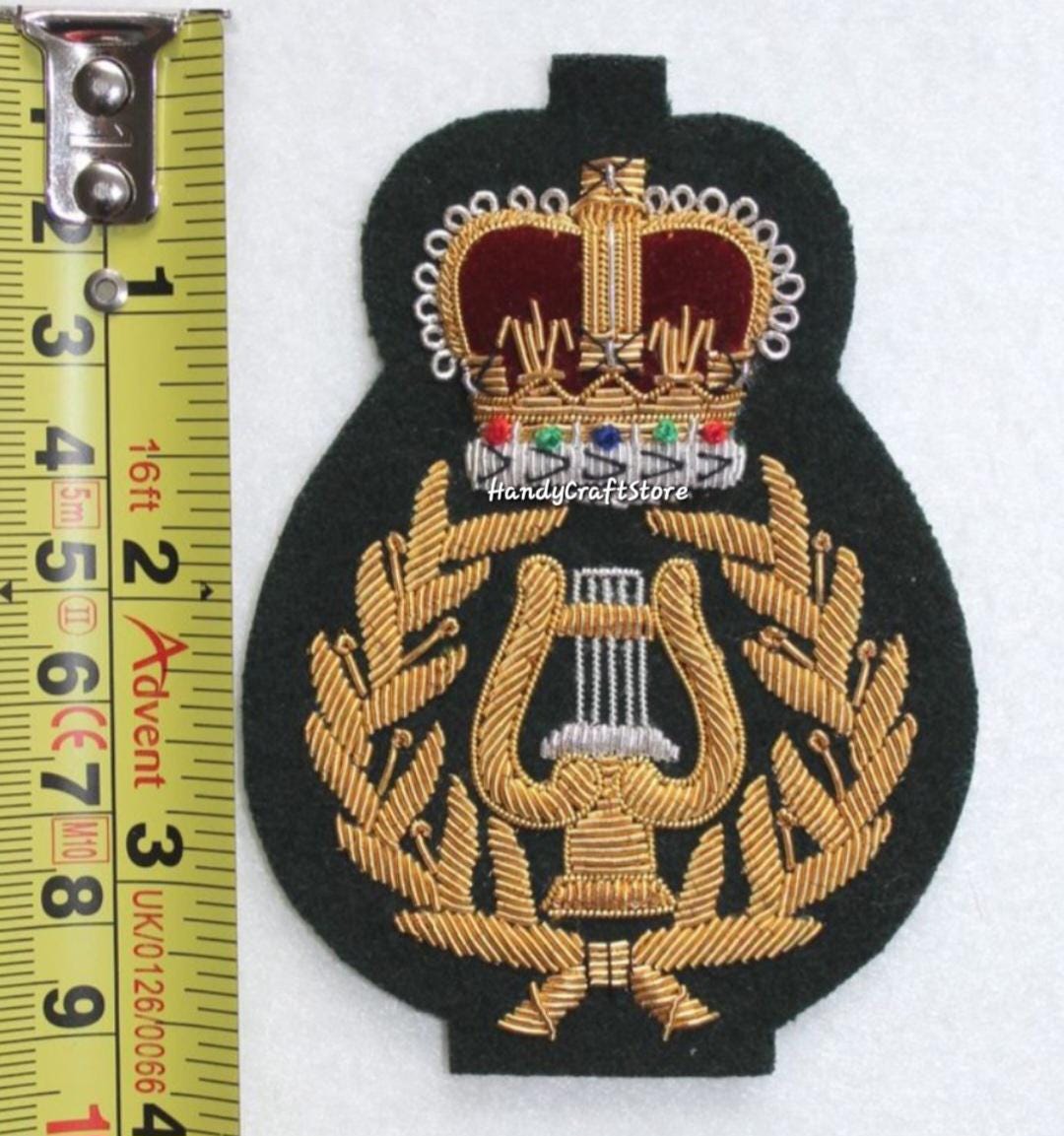 Gold Bullion Wire Crown Lyre Badge Embroidered Laurel Crest Handmade ...