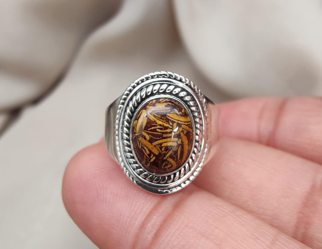 925 Sterling Silver Handmade Mariam Jasper Ring • Calligraphy Stone - Etsy