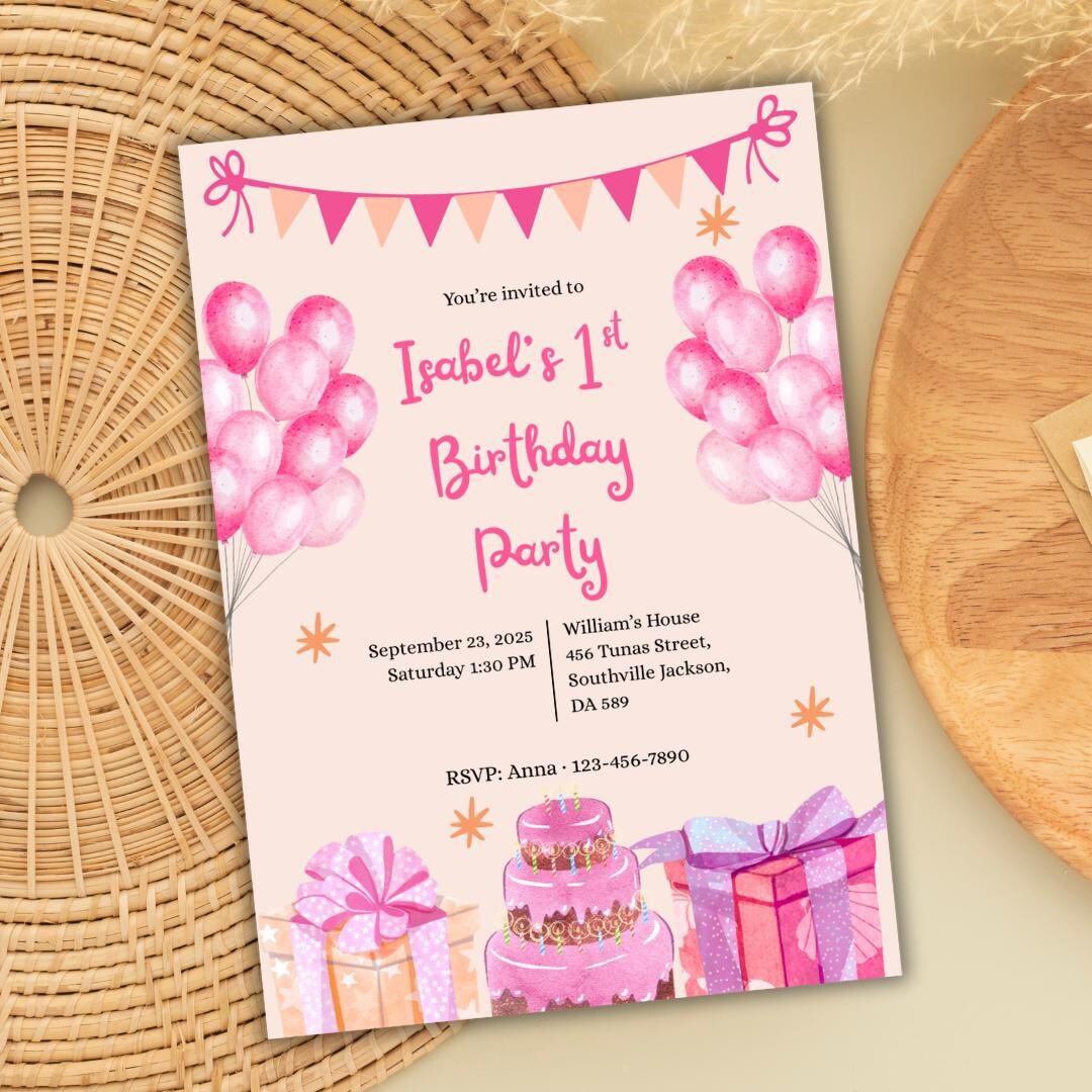 Editable Party Balloons Birthday Invitation Template | Birthday Party ...