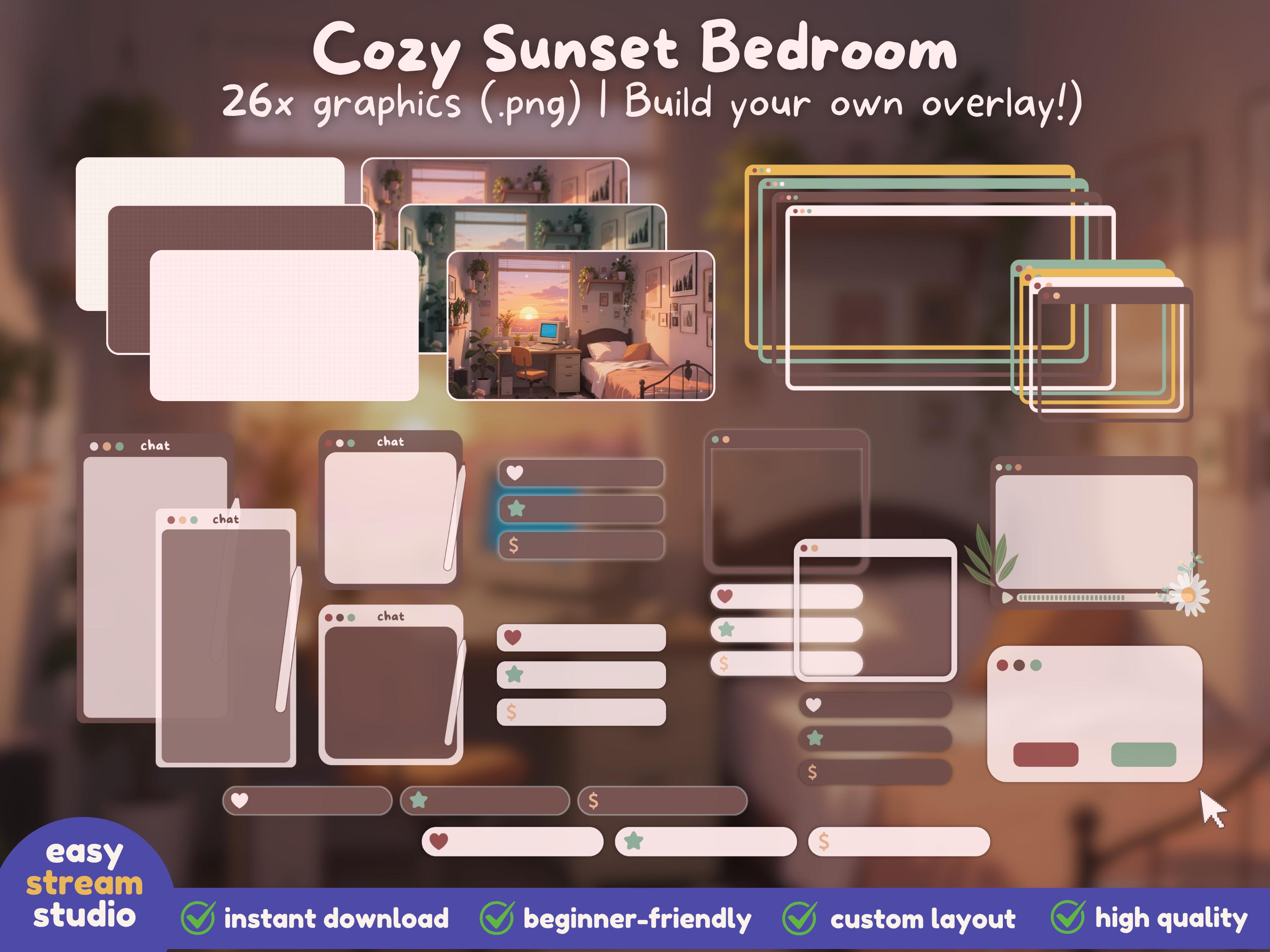 Cozy Sunset Bedroom Twitch Youtube Stream Pack | Stream Overlays ...