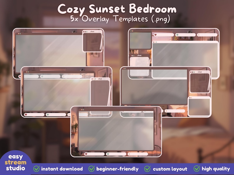 Cozy Sunset Bedroom Twitch Youtube Stream Pack | Stream Overlays ...