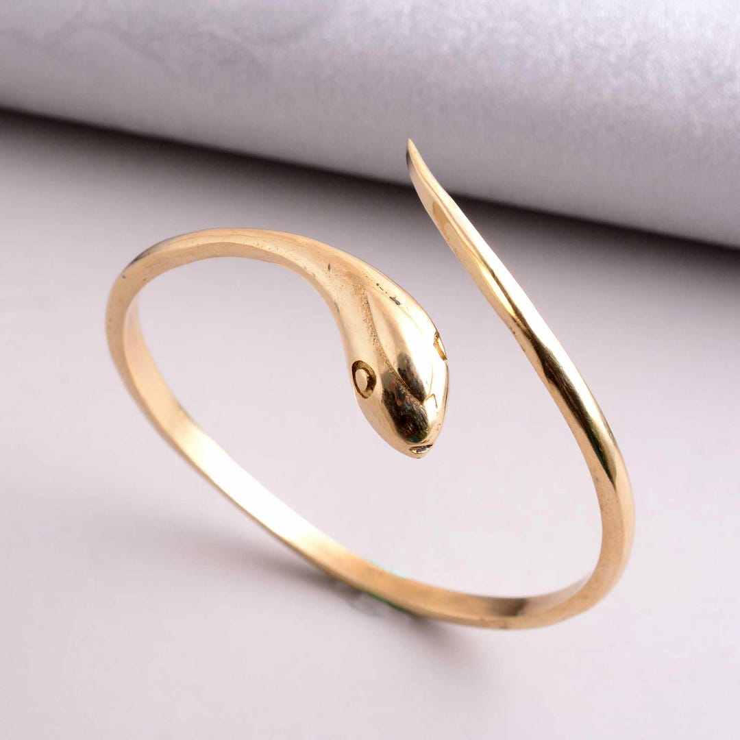 Handmade Brass Snake Head Cuff Bracelet – Solid Brass Serpent Bangle ...