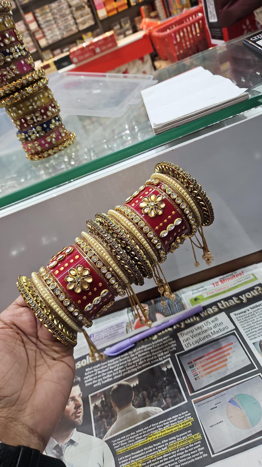 Kundan Bridal Chura Set: Deep Red & Gold Wedding Bangles Rajwadi Chooda ...