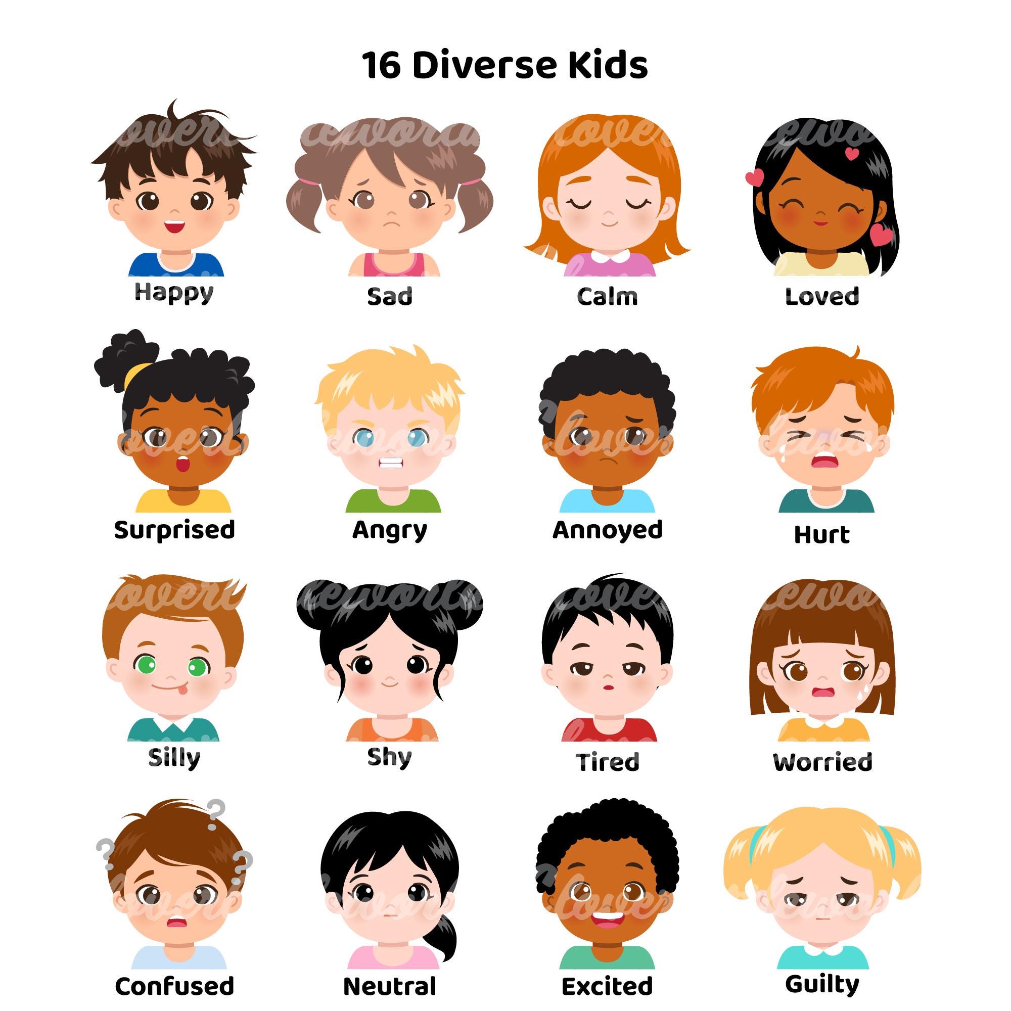 Kids Feelings Clipart Bundle | Social Emotional Learning (PNG, EPS) - Etsy