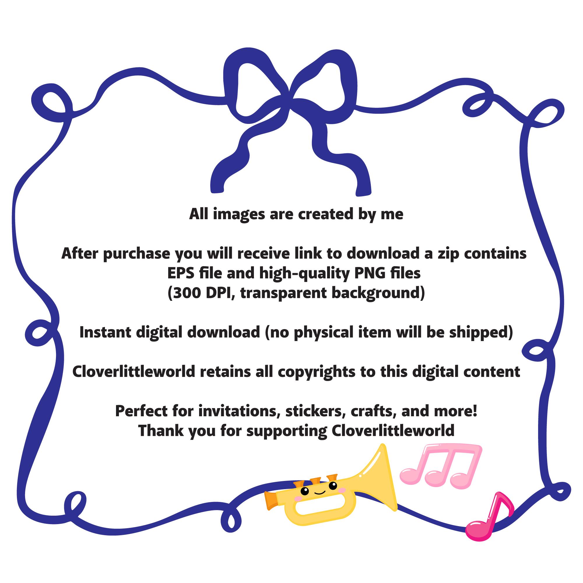Kawaii Musical Instruments Clipart – Cute Band & Music Notes PNG | Kids ...