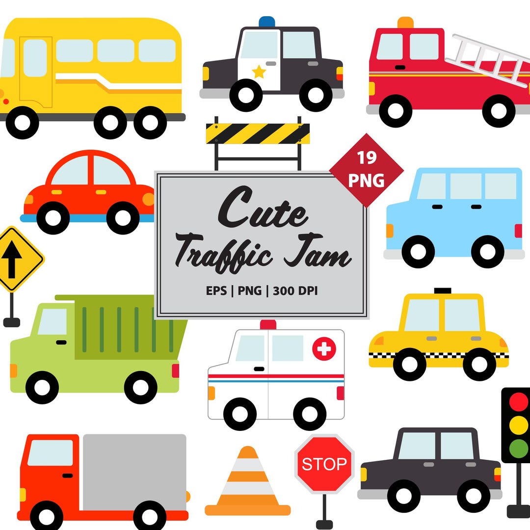 Cute Traffic Jam Cars PNG Clipart Cartoon Design - Etsy