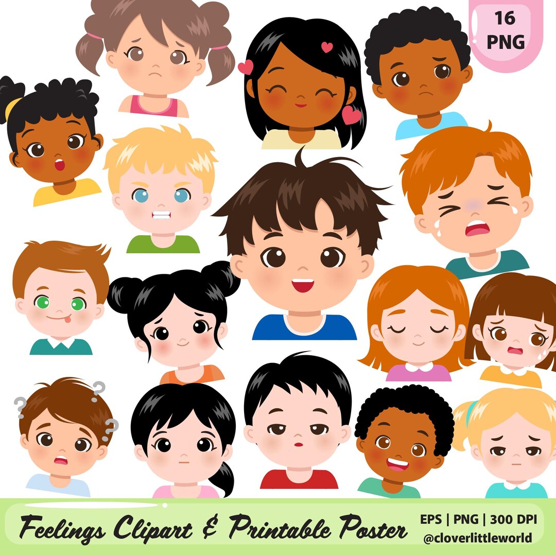 Kids Feelings Clipart Bundle | Social Emotional Learning (PNG, EPS) - Etsy