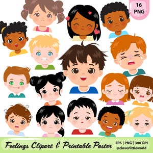 Kids Feelings Clipart Bundle | Social Emotional Learning (PNG, EPS) - Etsy