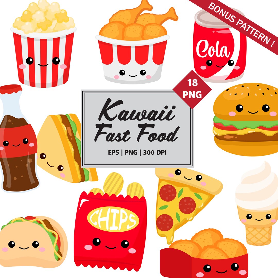 Cute Kawaii Fast Food Printable Clip Art EPS PNG - Etsy