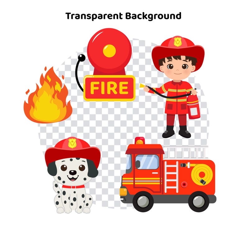 Cute Firefighter Clipart Bundle for Kids, Fire Station, Fire Truck ...