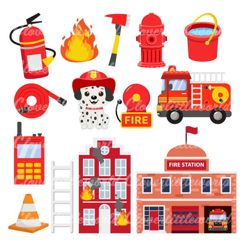 Cute Firefighter Clipart Bundle for Kids, Fire Station, Fire Truck ...