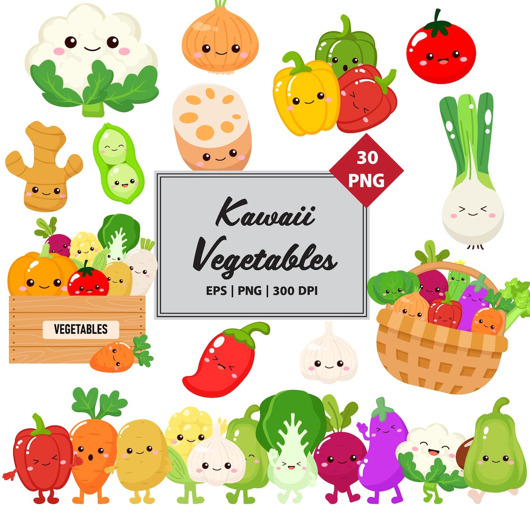 Kawaii Vegetable Clipart Bundle | Cute Veggies With Faces (PNG + EPS ...