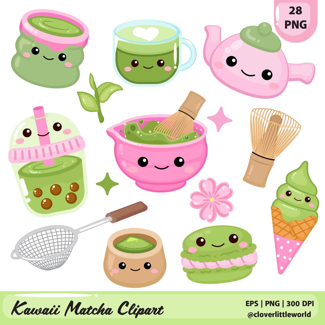 Cute Kawaii Matcha Clipart Set | Tea Ceremony Graphics (EPS, PNG) - Etsy