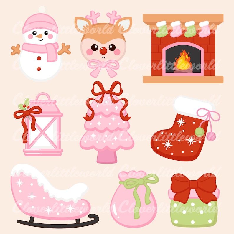 Kawaii Christmas Clipart Bundle: Pastel Holiday PNG Stickers (digital ...