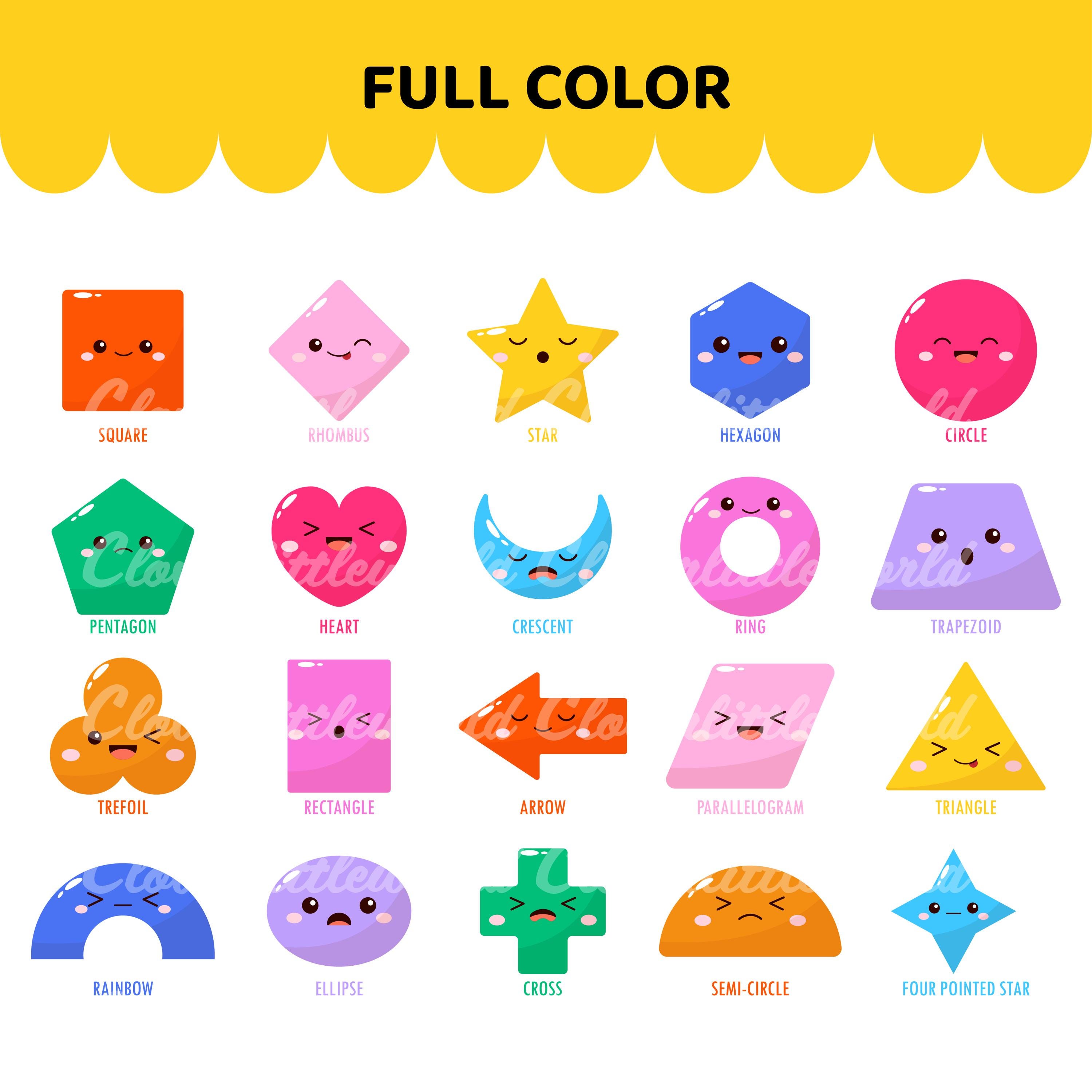 Kawaii Shapes Clipart | Cute Geometric Shapes for Kids | Line Art ...