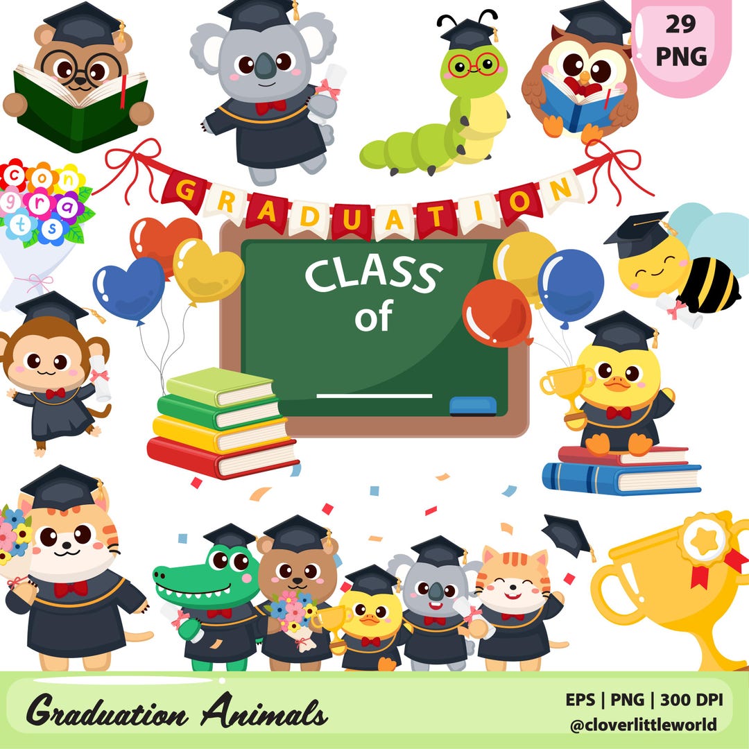 Preschool Graduation Animals Clipart PNG Bundle (digital Download) - Etsy