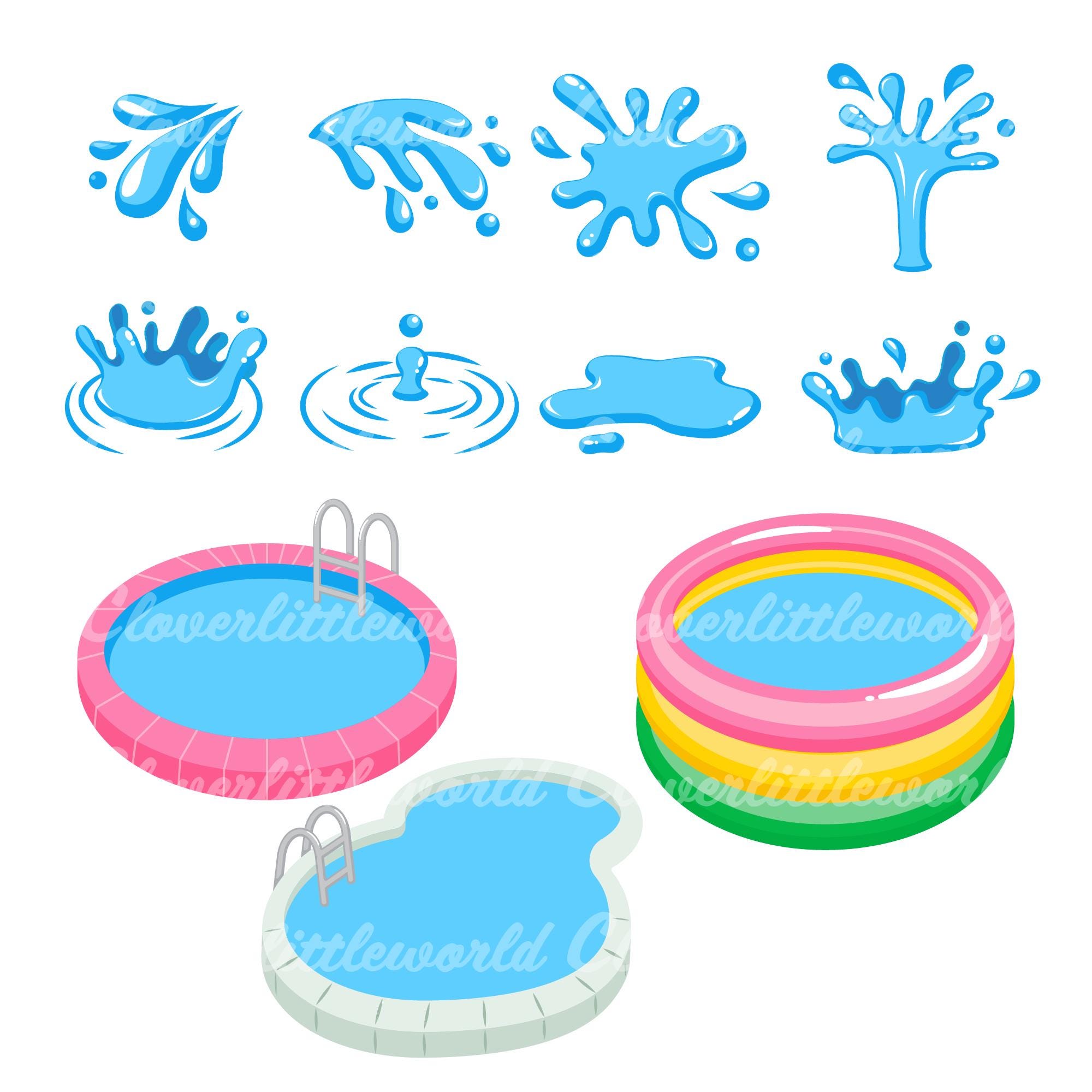 Summer Pool Party Clipart | Cute Animals & Floaties | Kawaii PNG + EPS ...