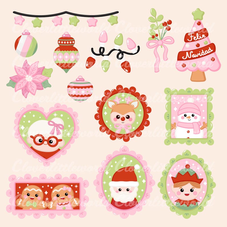 Kawaii Christmas Clipart Bundle: Pastel Holiday PNG Stickers (digital ...
