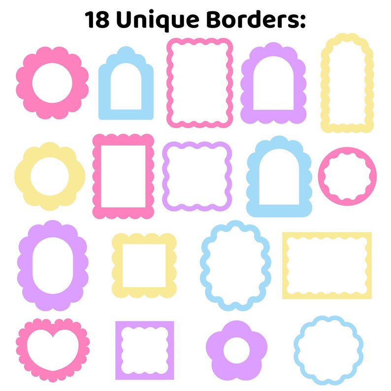 Pastel Scallop Frame Clipart: Retro Wavy Border PNG SVG (digital ...
