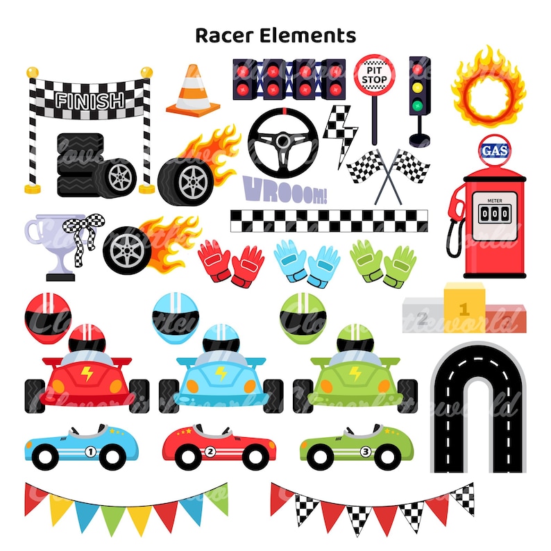 Racing Car Clipart Bundle | Kids Race Theme (EPS, PNG) - Etsy