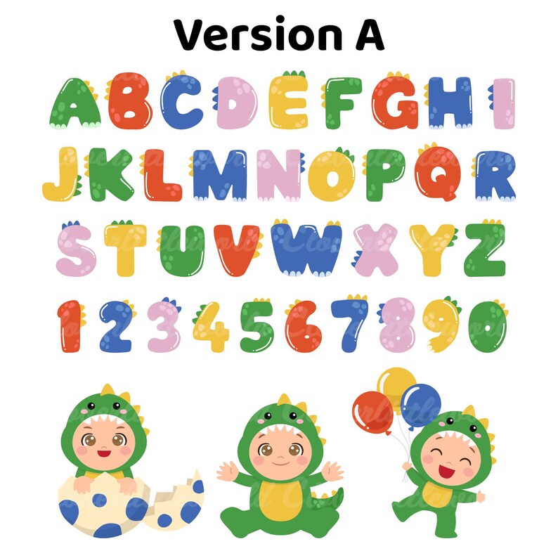 Dinosaur Alphabet Clipart Font: Dino Letters & Numbers PNG (300 DPI) - Etsy