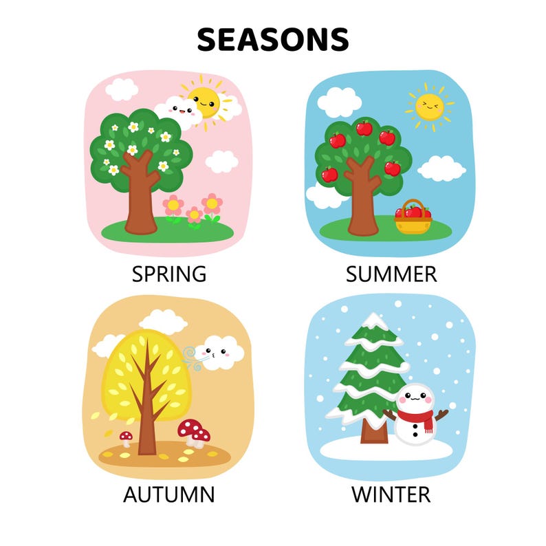Kawaii Weather & Seasons Clipart Bundle: Classroom Decor PNG (33 Images ...