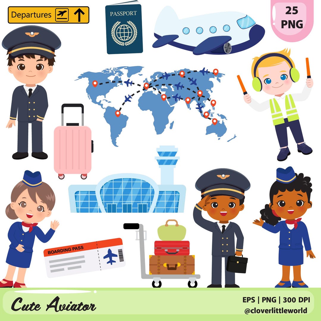 Children Aviation Clipart Bundle | Pilot & Cabin Crew Airport PNG - Etsy