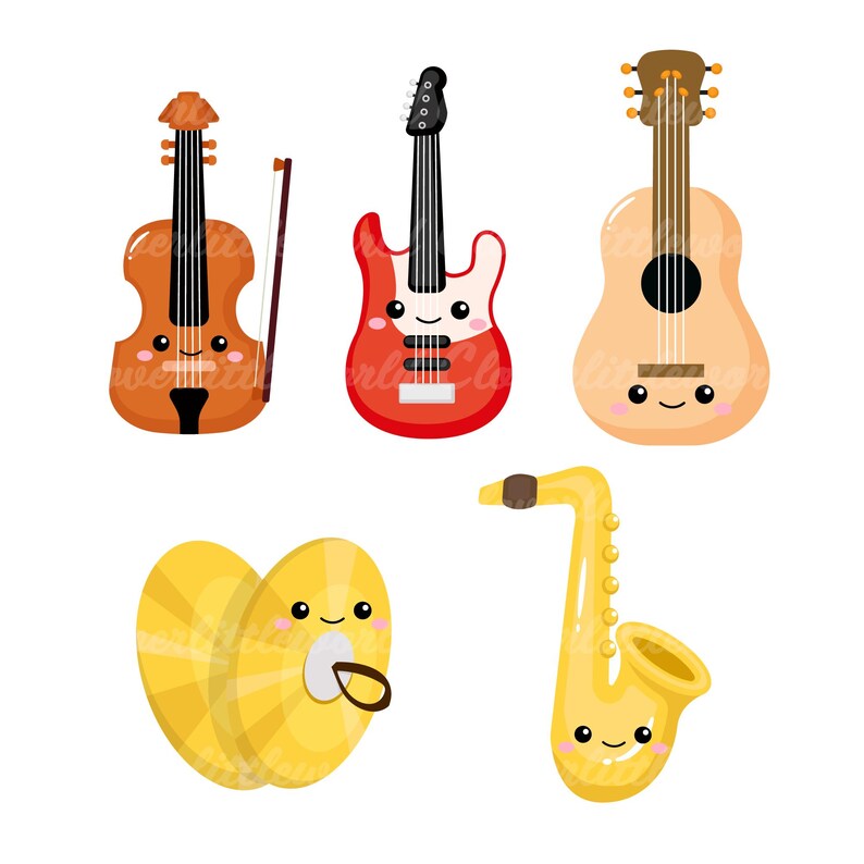Kawaii Musical Instruments Clipart – Cute Band & Music Notes PNG | Kids ...