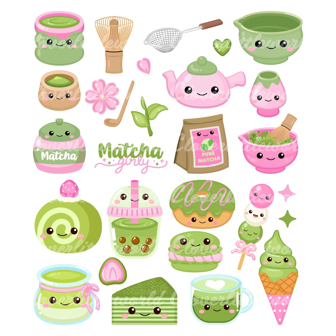 Cute Kawaii Matcha Clipart Set | Tea Ceremony Graphics (EPS, PNG) - Etsy