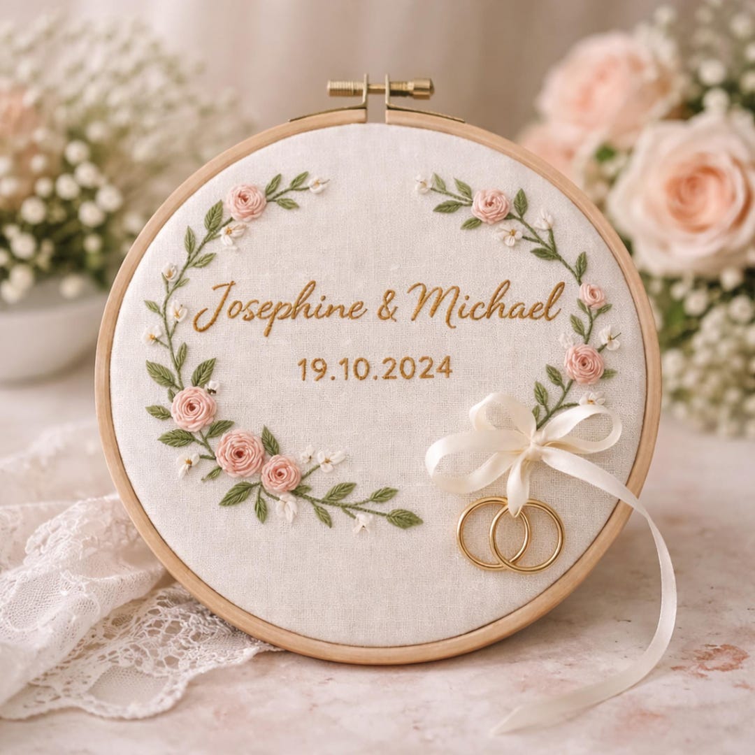 Personalized Wedding Embroidery Hoop – Custom Couple Names & Date ...