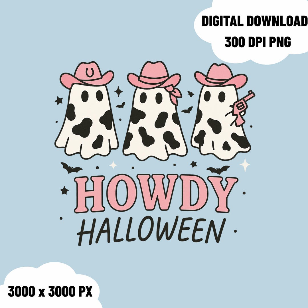 Pink Cowboy Howdy Halloween Ghost PNG Western Spooky Season Clipart ...