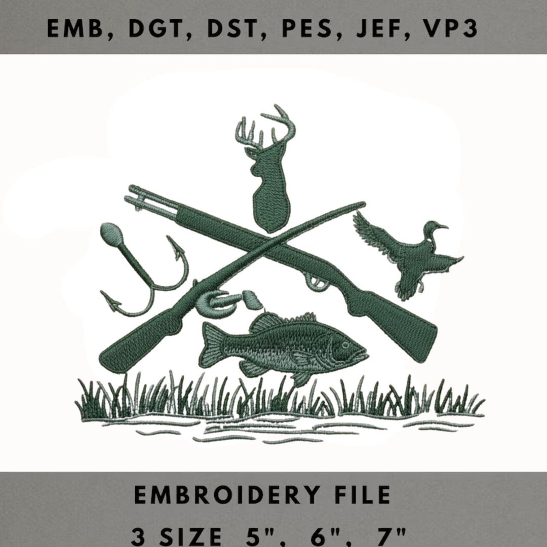 Hunting Embroidery File Deer Fish Duck Wildlife Machine Embroidery ...