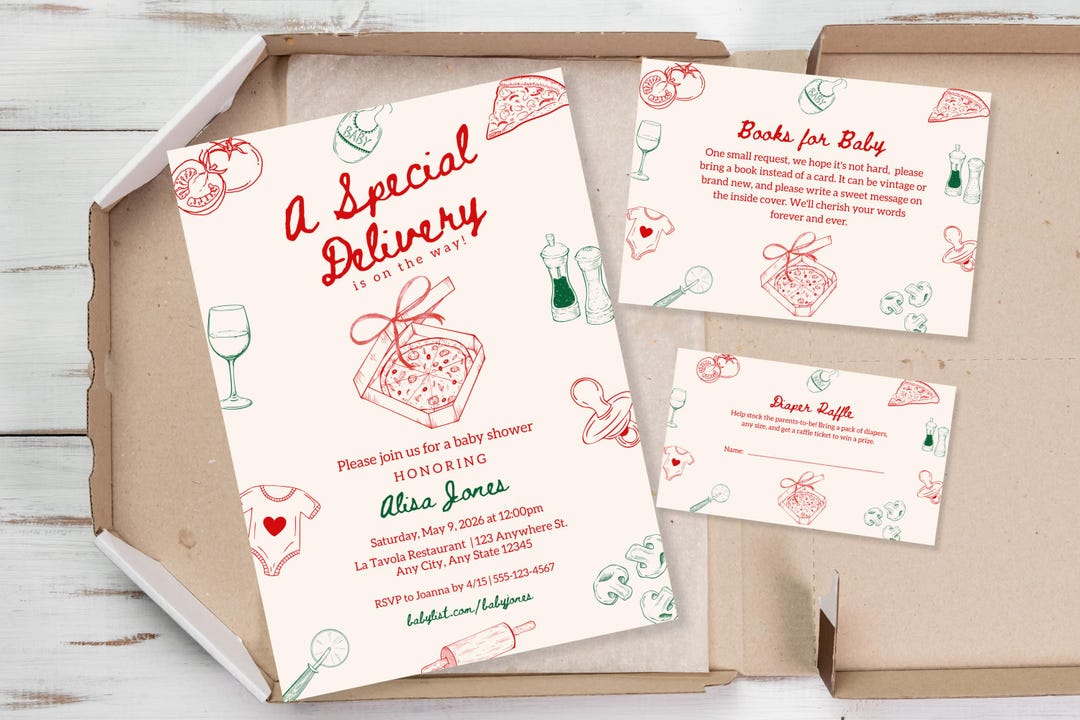 Special Delivery Baby Shower Invitation Set: Editable Invite, Diaper ...
