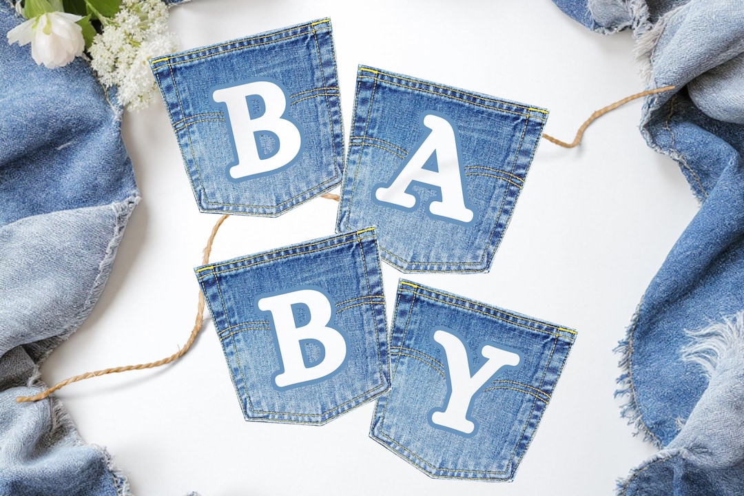 Blue Jean Baby Denim Shower Theme Banner Template: Editable Jean Pocket ...