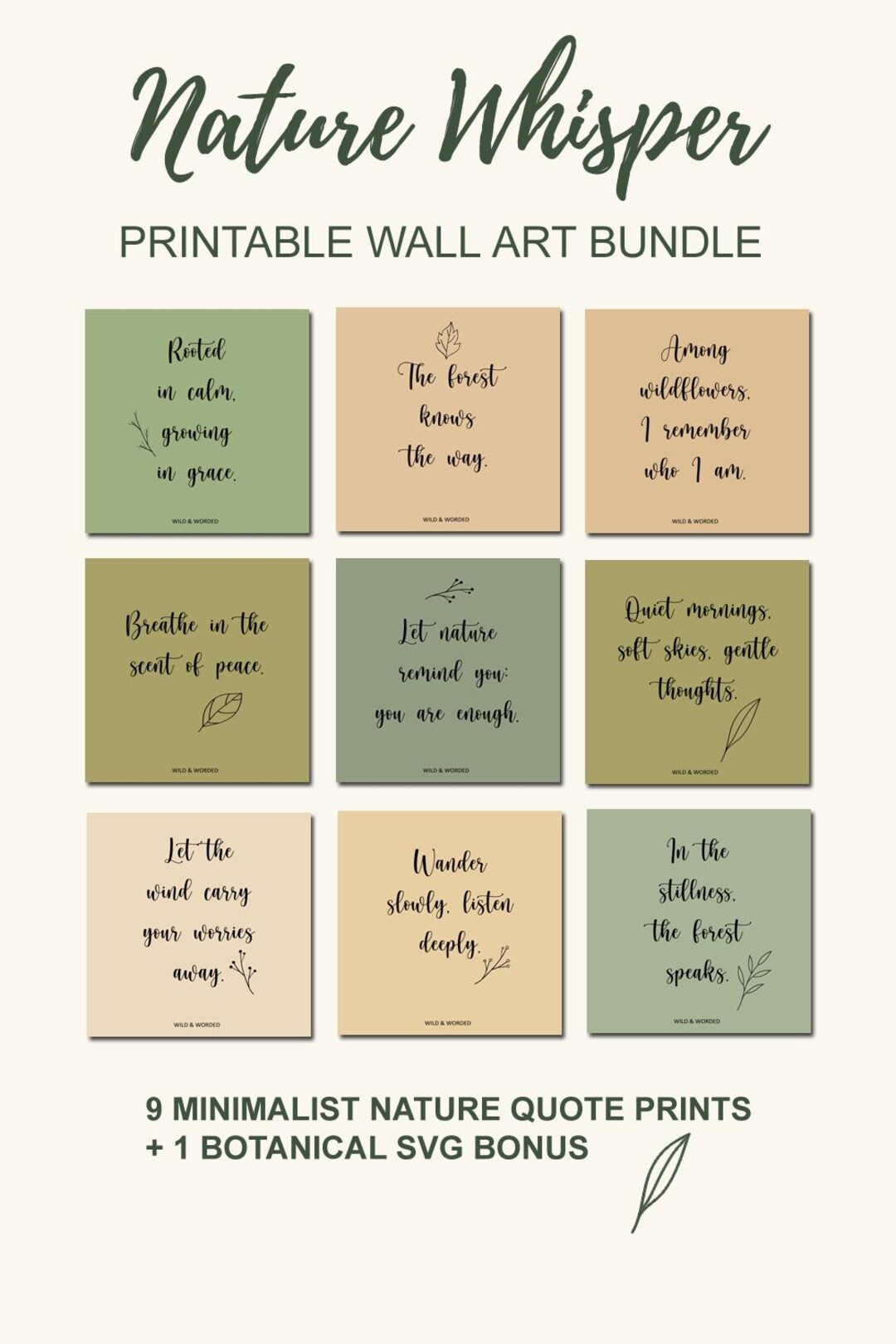 Nature Whisper – Printable Wall Art Bundle | 9 Minimalist Nature Quote ...