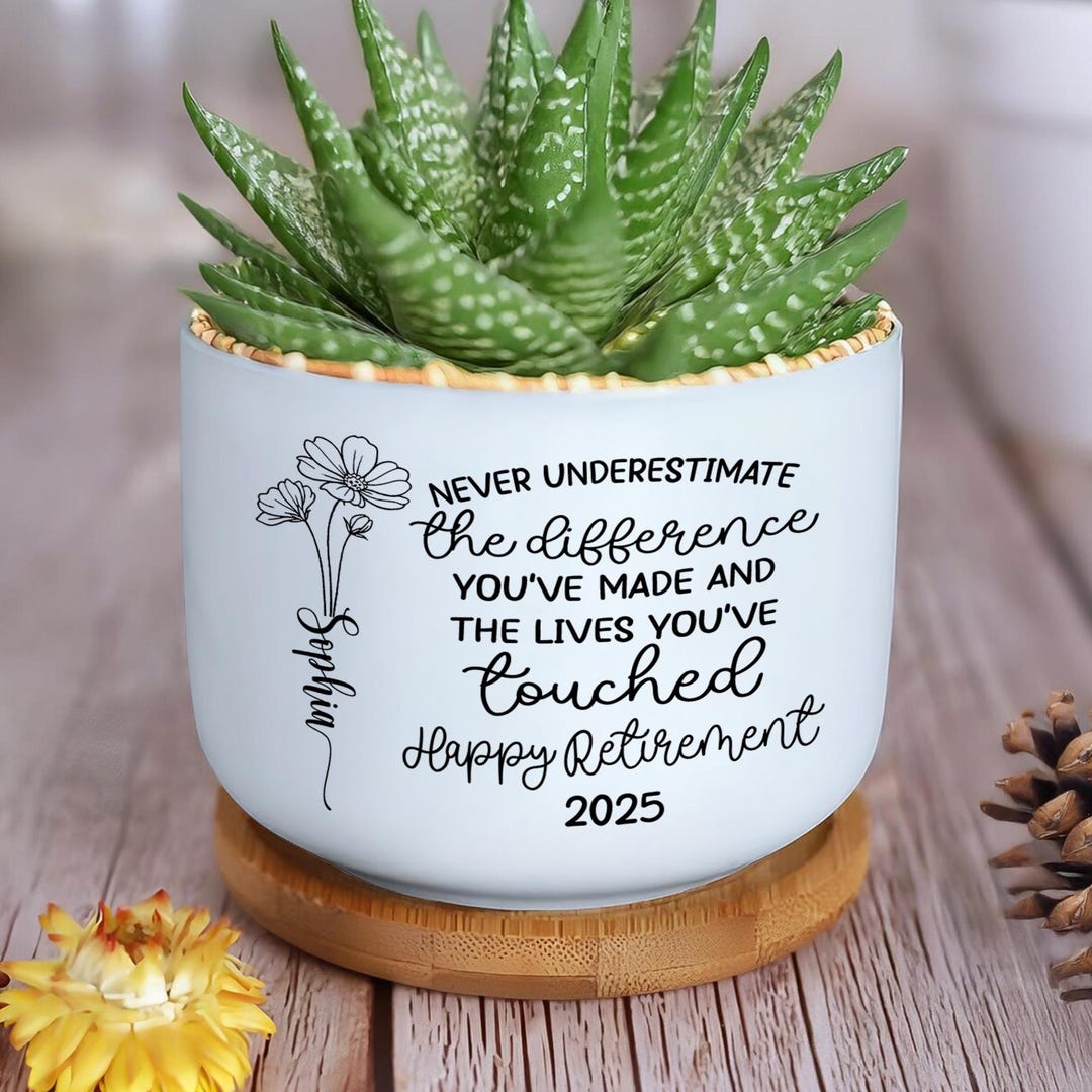 Personalized Birth Month Flower Plant Pot, Custom Retirement Gift ...