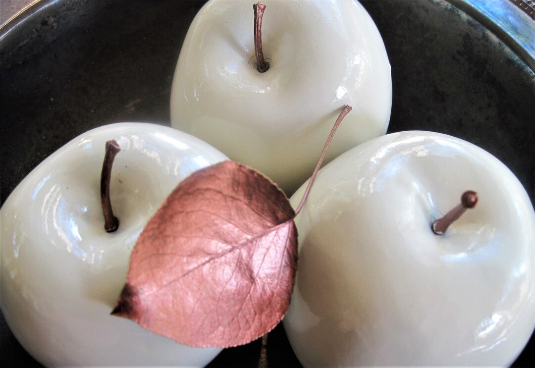 Cream Apples With Copper Stems, French Farmhouse, Painted Faux Fruit ...