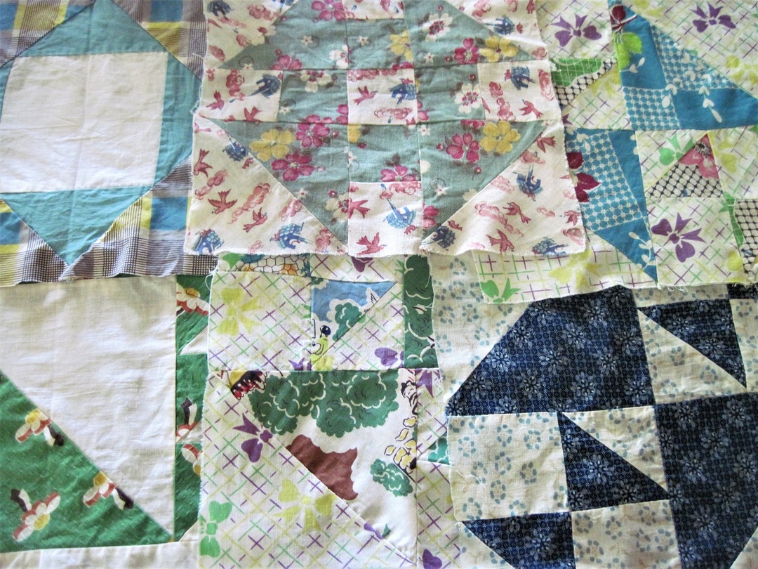 Cotton Quilt Squares, Hand and Machine Stitched, Repurposing Quilts ...