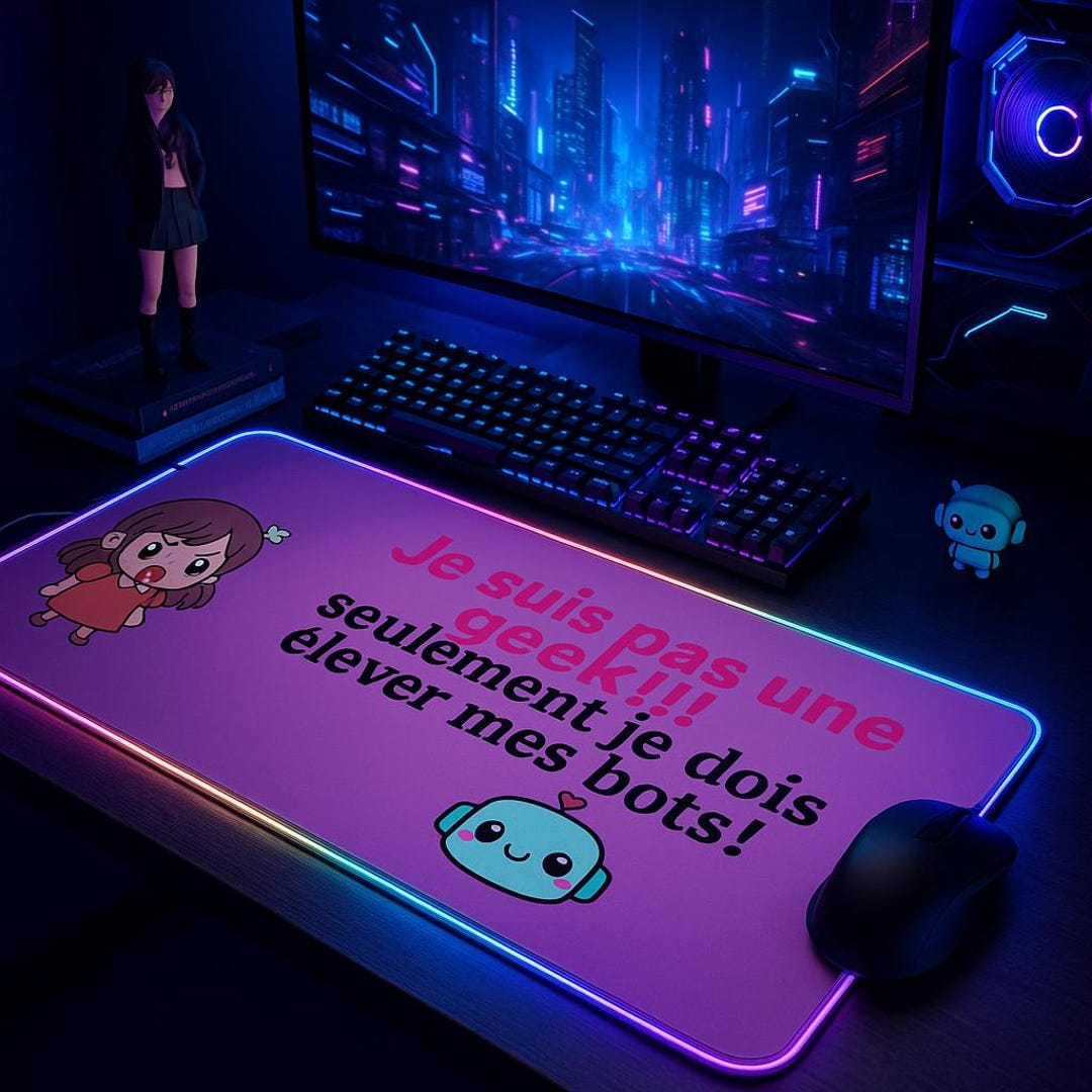 RGB Gaming Mouse Pad With Funny Gamer Quotes Colorful LED Desk Mat Geek ...