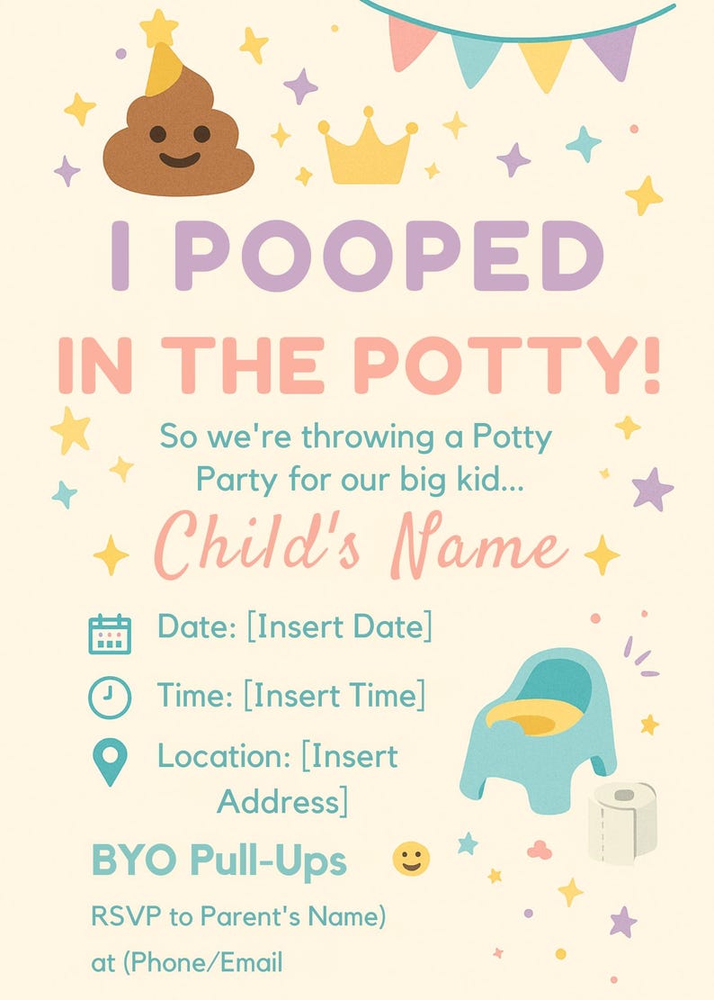 Funny Potty Training Party Invitation: Editable Canva Template (digital ...